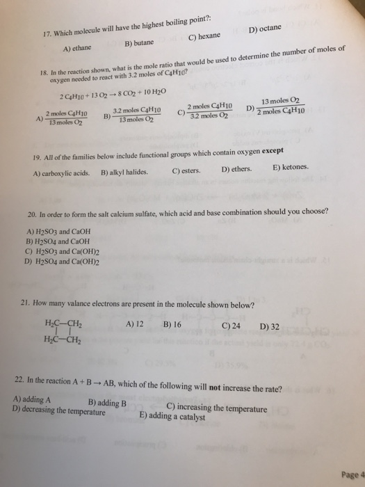 Solved D) octane 17. Which molecule will have the highest | Chegg.com