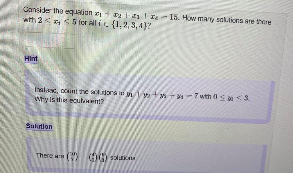 Solved Consider the equation 21 + 12 +13 + x4 with 2