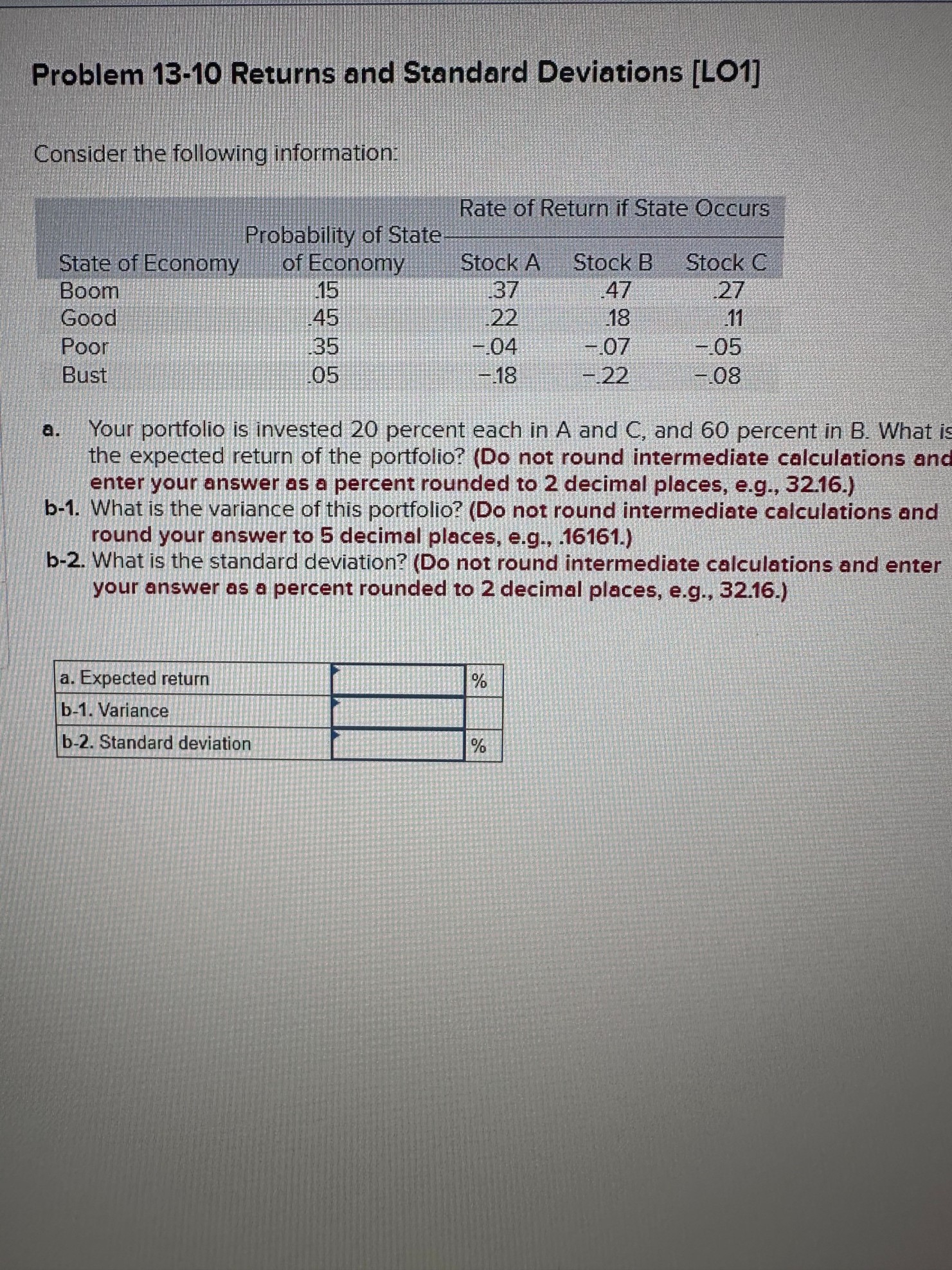 Solved Problem 13-10 Returns and Standard Deviations [LO1] | Chegg.com