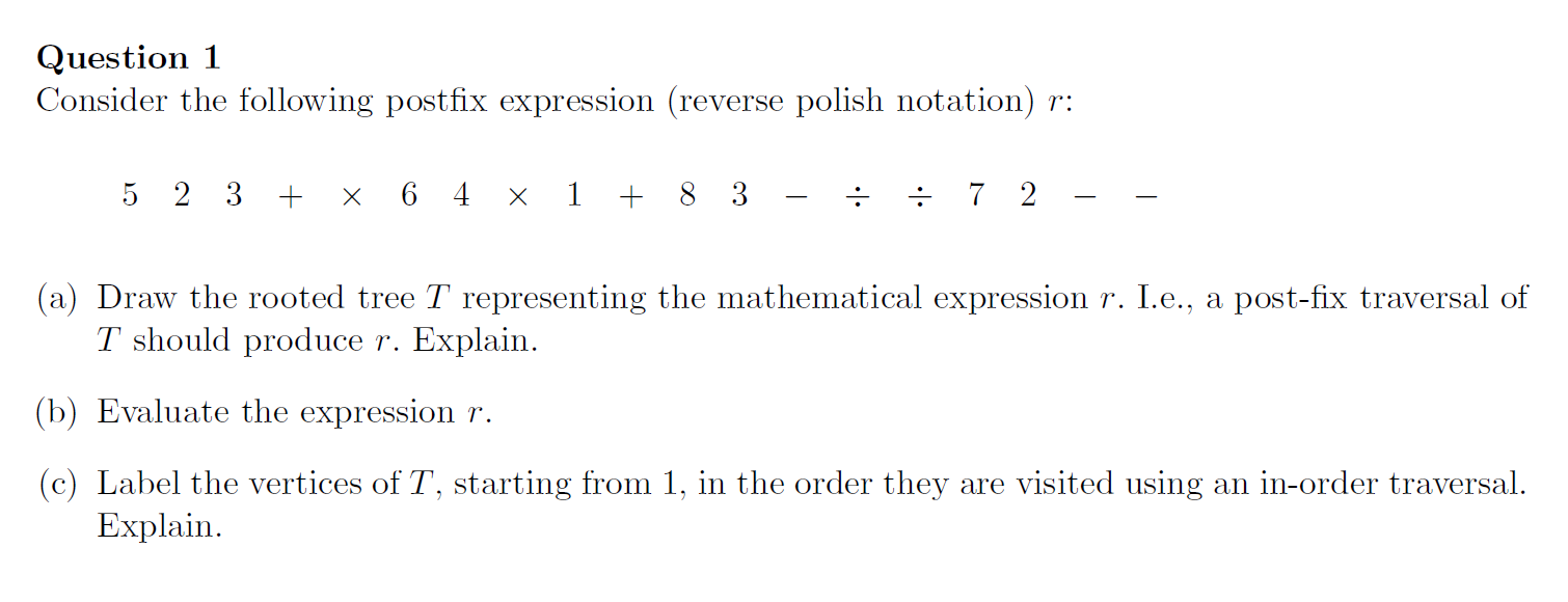 Solved Question 1 Consider the following postfix expression | Chegg.com