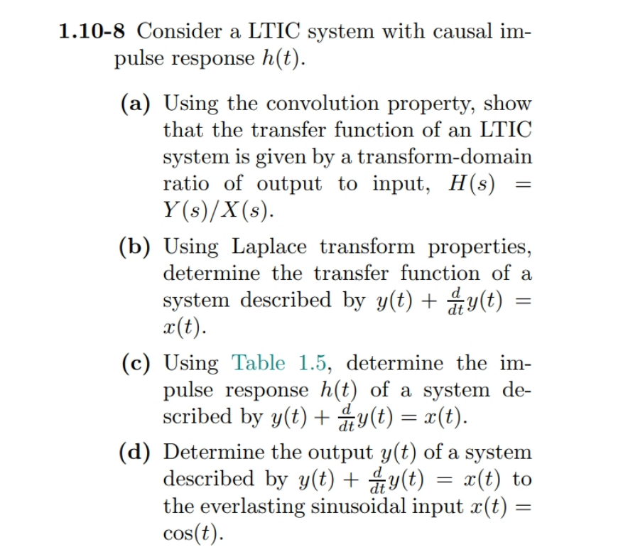 Solved 1.10-8 Consider a LTIC system with causal im pulse | Chegg.com