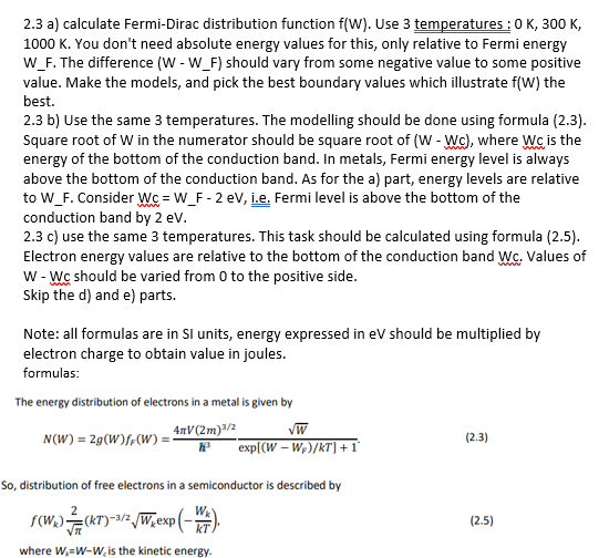 2.3 a) calculate Fermi-Dirac distribution function | Chegg.com