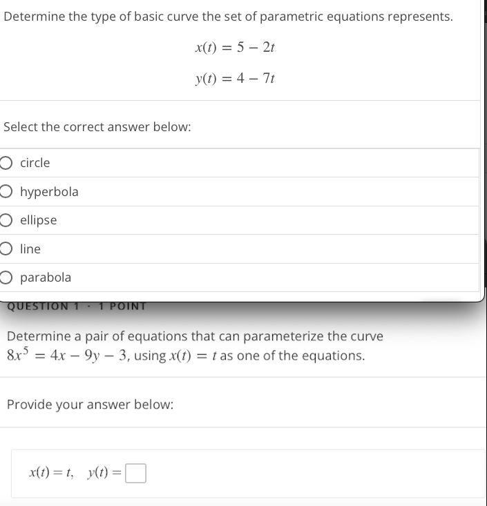 Solved Determine the type of basic curve the set of | Chegg.com