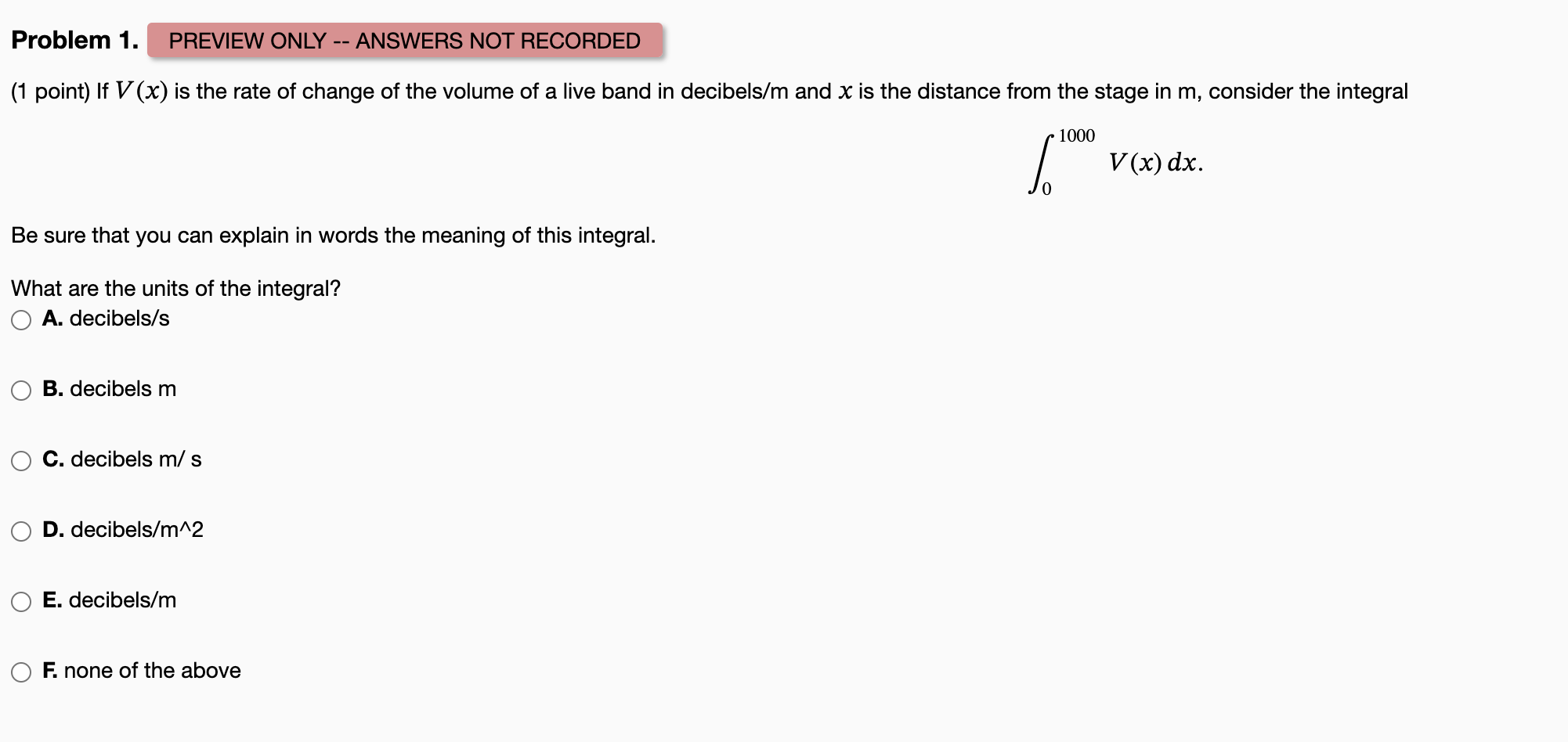 Solved Problem 1. ﻿PREVIEW ONLY -- ﻿ANSWERS NOT RECORDED(1 | Chegg.com