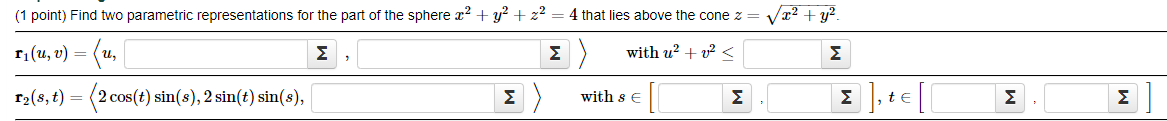 Solved (1 point) Find two parametric representations for the | Chegg.com