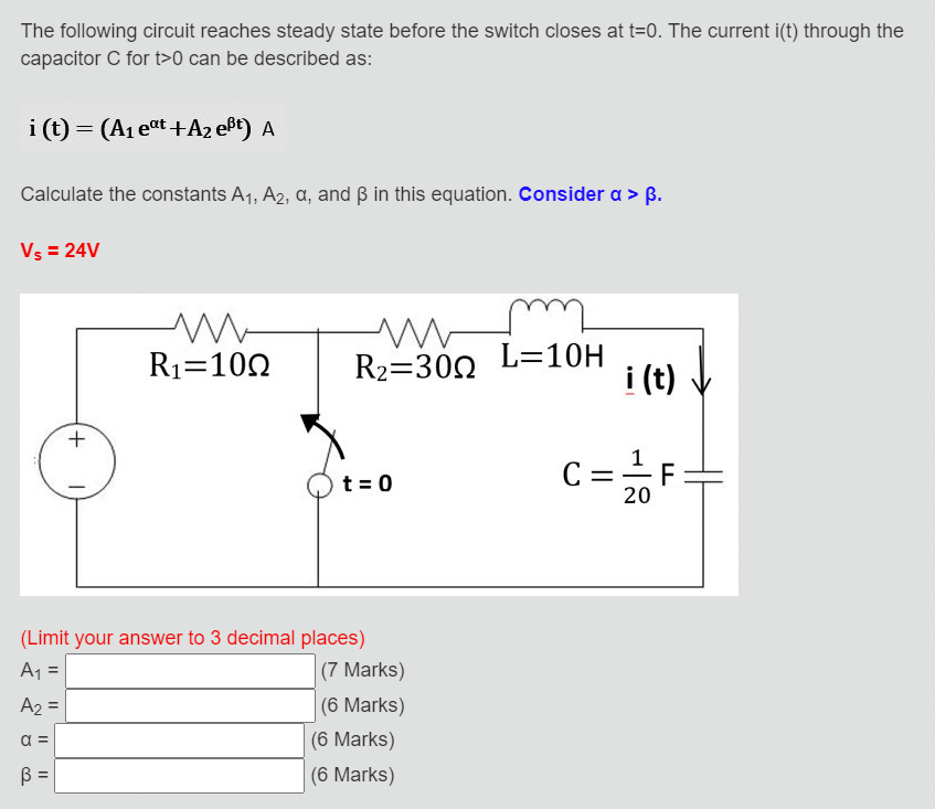Solved The following circuit reaches steady state before the | Chegg.com