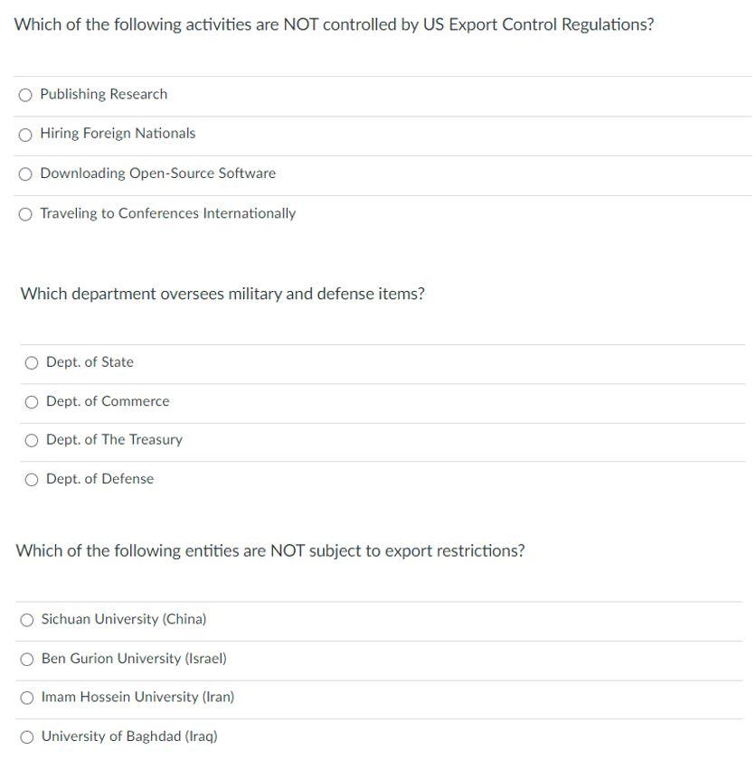 Which of the following activities are NOT controlled | Chegg.com