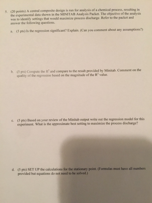 Solved (20 points) A central composite design is run for | Chegg.com