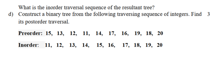 Solved What is the inorder traversal sequence of the | Chegg.com