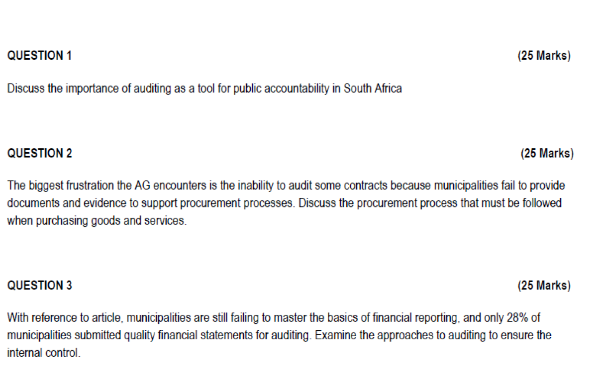 Solved QUESTION 1Discuss the importance of auditing as a | Chegg.com