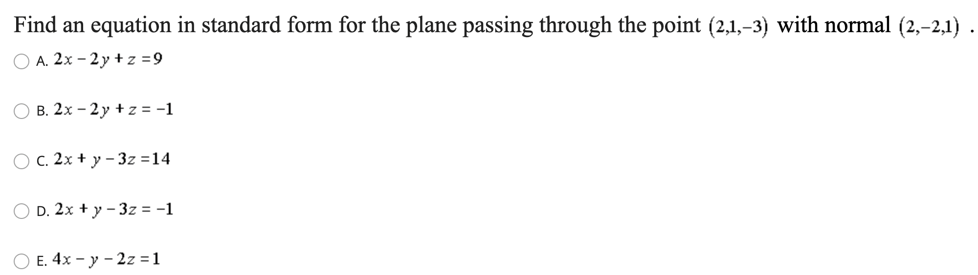 Solved Find an equation in standard form for the plane | Chegg.com
