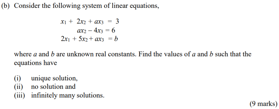 Solved (b) Consider the following system of linear | Chegg.com
