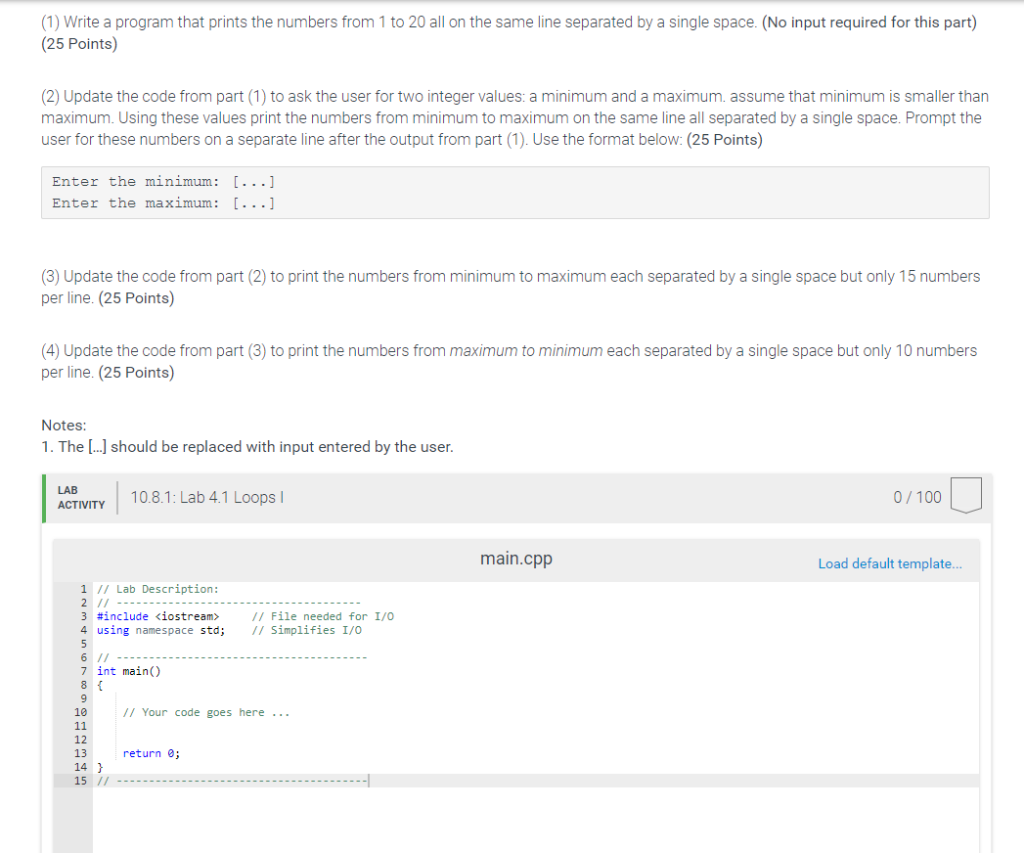 Solved 1 Write A Program That Prints The Numbers From 1 To Chegg
