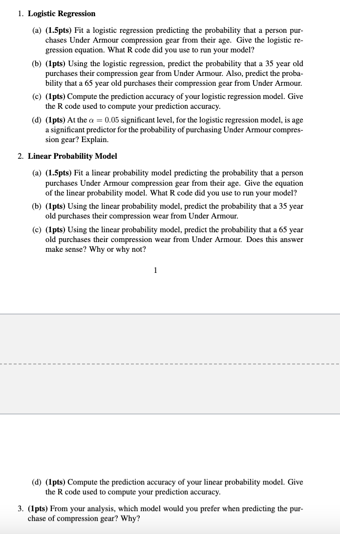 Solved 1. Logistic Regression (a) (1.5pts) Fit a logistic | Chegg.com