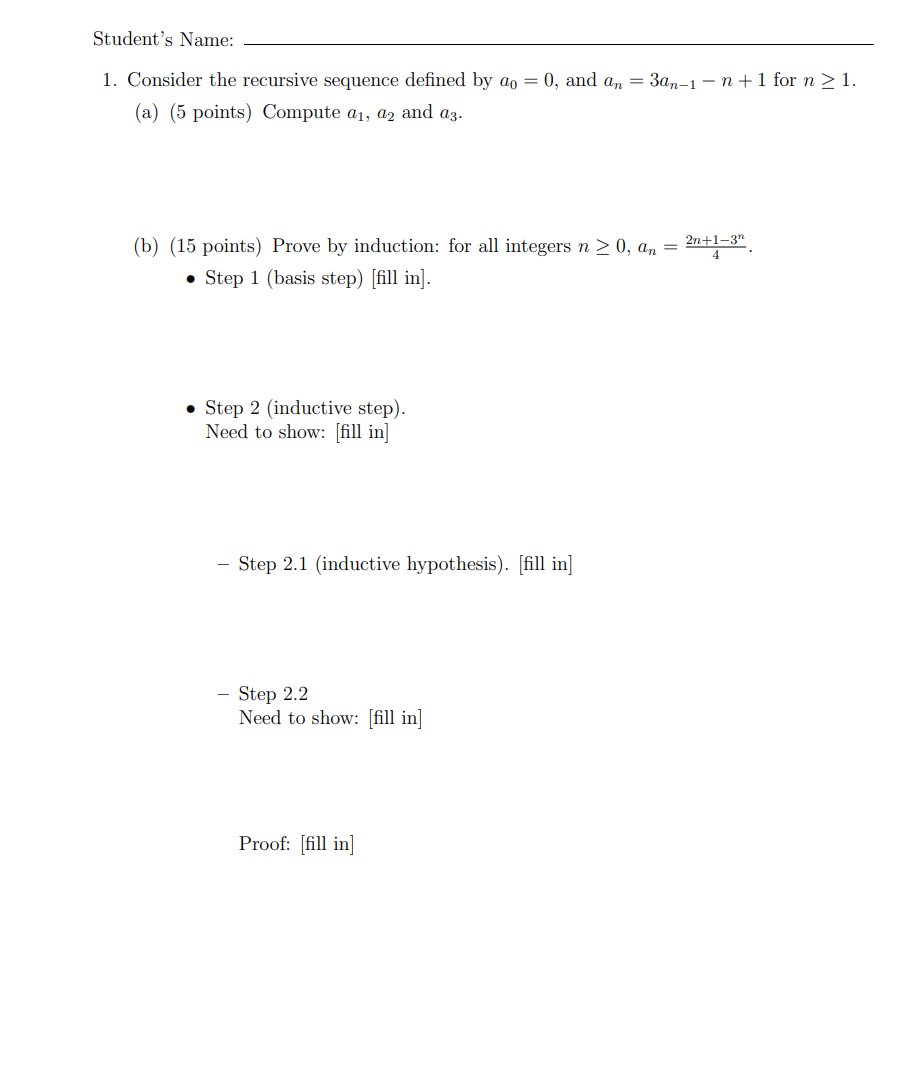 Solved 1. Consider the recursive sequence defined by a = 0, | Chegg.com
