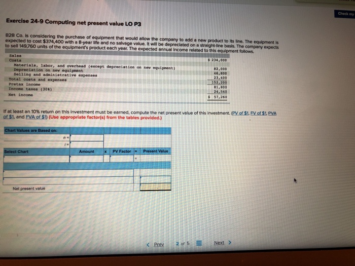 Solved Exercise 24-9 Computing net present value LO P3 828 | Chegg.com