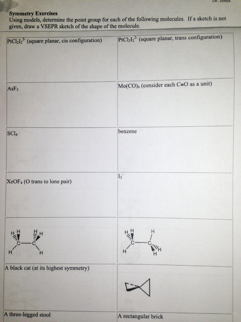 Solved Dr. Jones Symmetry Exercises Using models, determine | Chegg.com