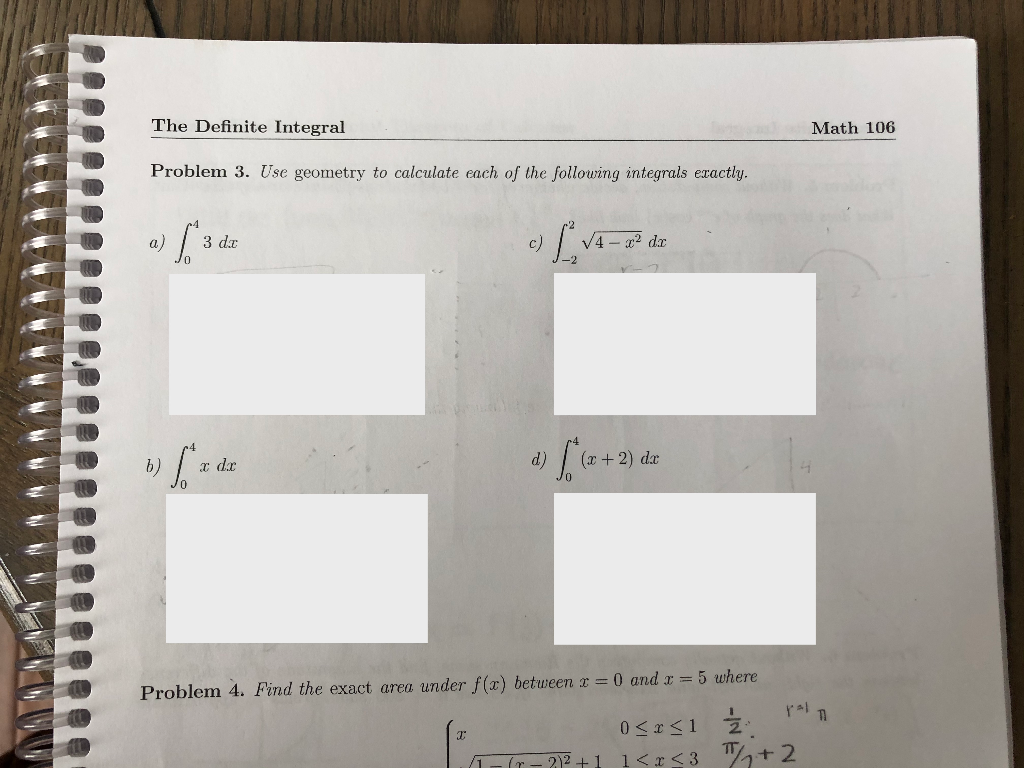 Solved The Definite Integral Math 106 Problem 3. Use | Chegg.com