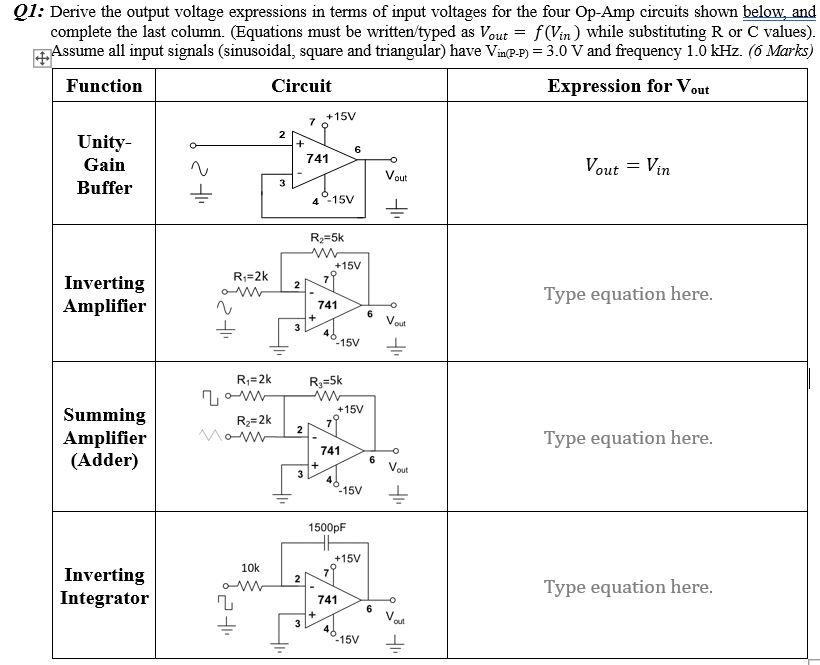 Solved Q1: Derive the output voltage expressions in terms of | Chegg.com