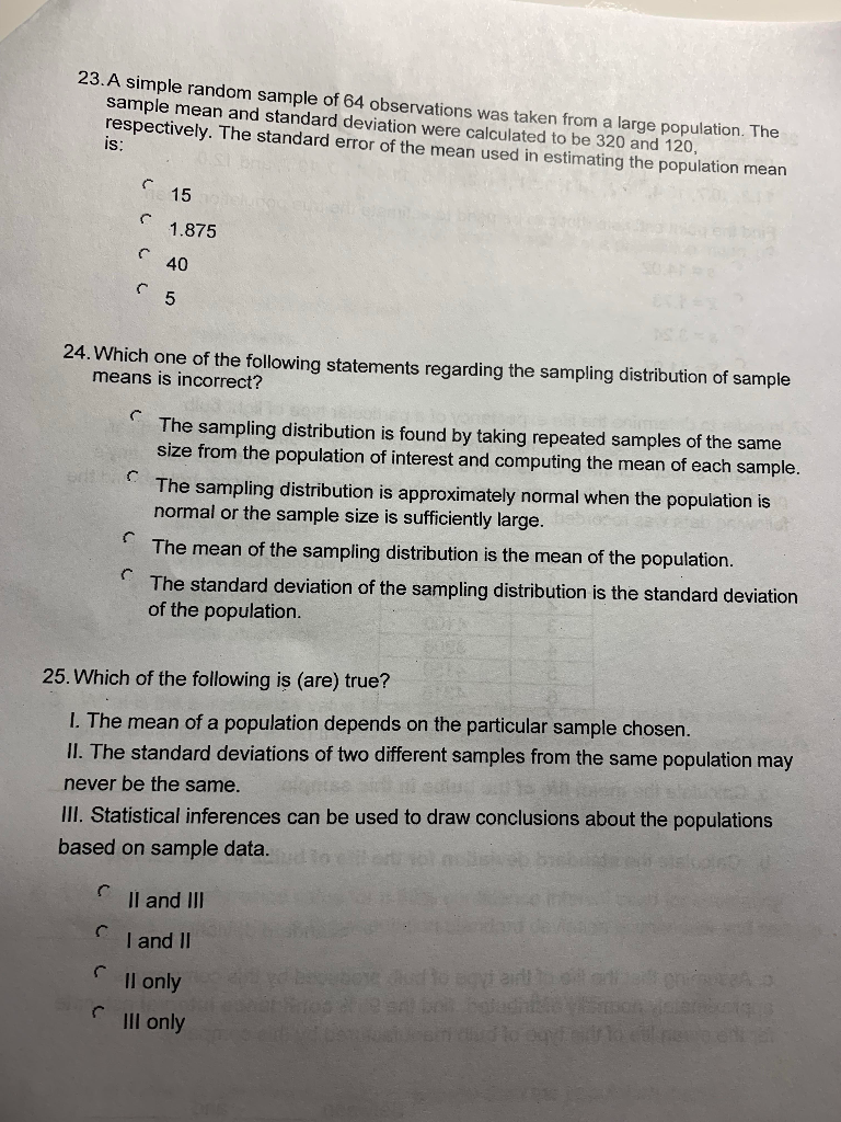 Solved 23 A Simple Random Sample Of 64 Observations Was