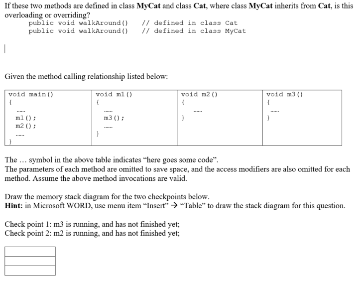 Solved If these two methods are defined in class MyCat and | Chegg.com