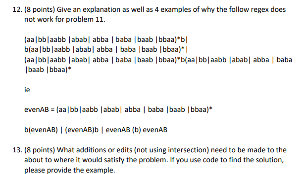Solved 12. (8 points) Give an explanation as well as 4 | Chegg.com