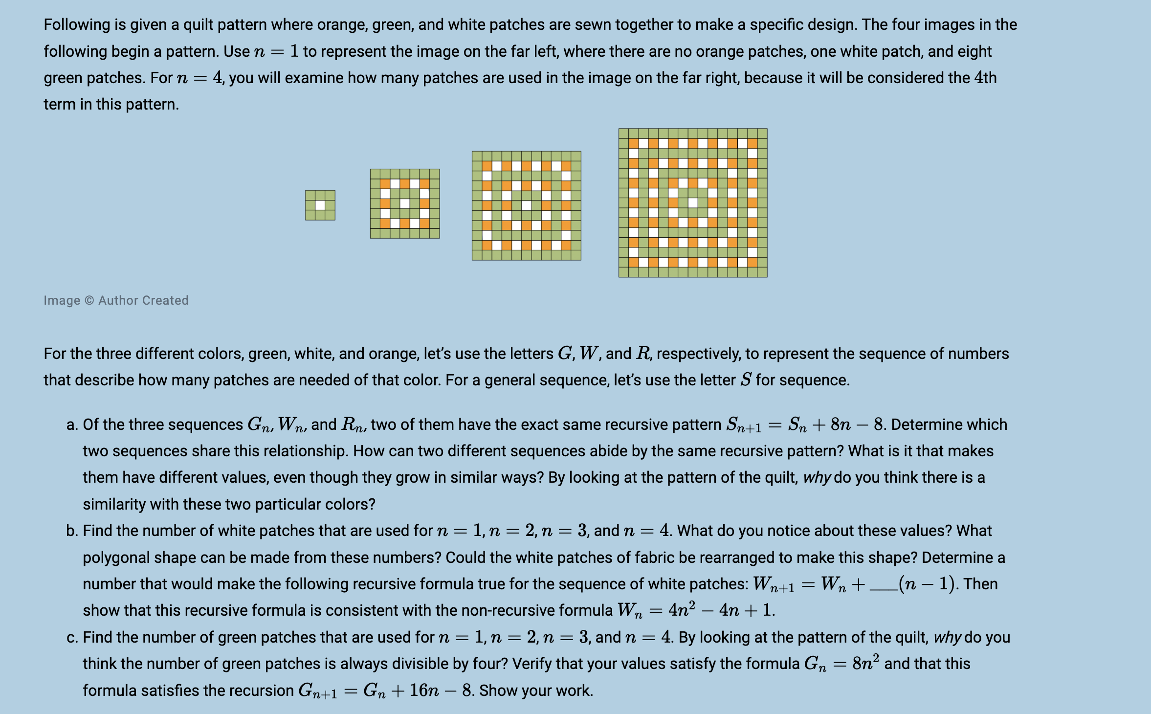 Solved Following is given a quilt pattern where orange, | Chegg.com