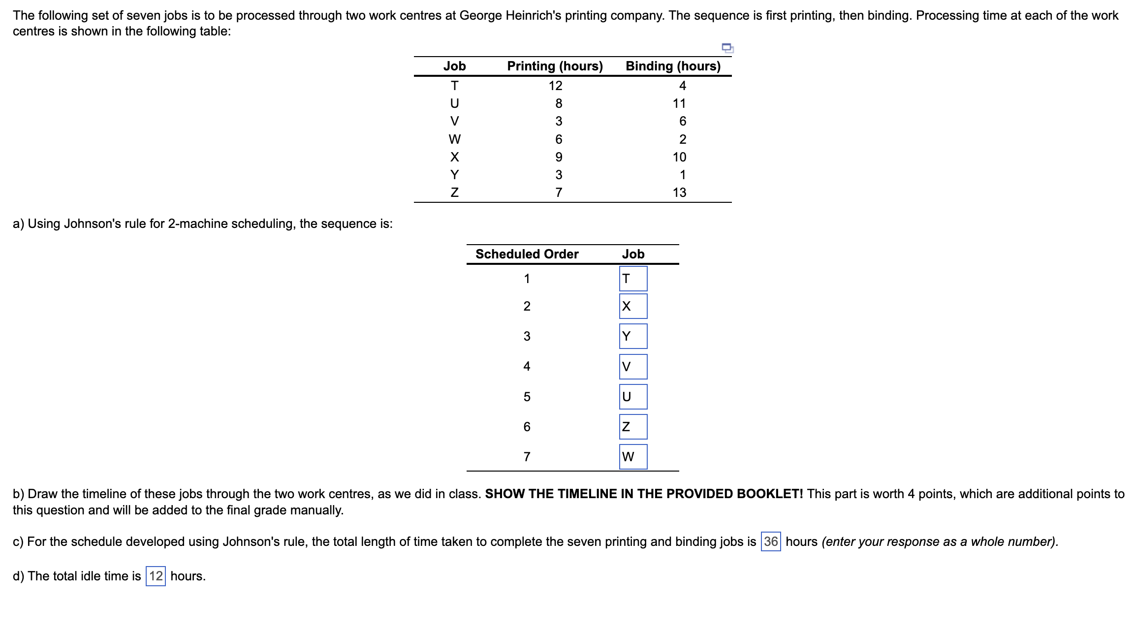 Solved a) Using Johnson's rule for 2-machine scheduling, the | Chegg.com
