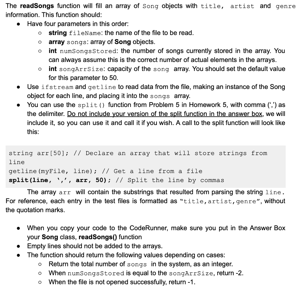 Solved Create a song class, with separate interface file | Chegg.com