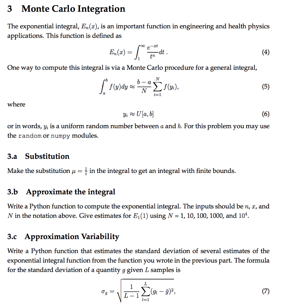 Solved 3 Monte Carlo Integration The exponential integral, | Chegg.com