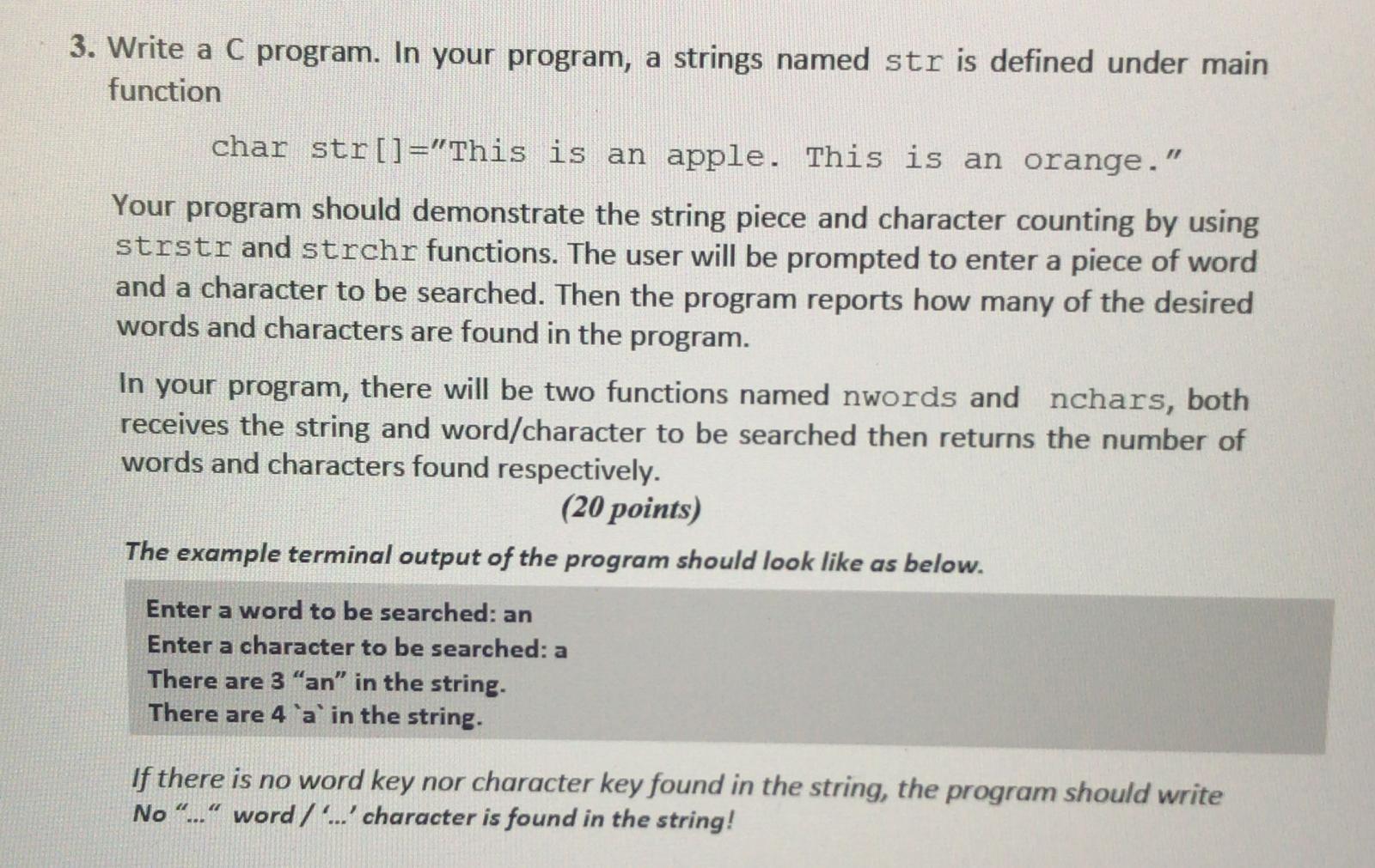 Solved 3. Write a C program. In your program, a strings | Chegg.com