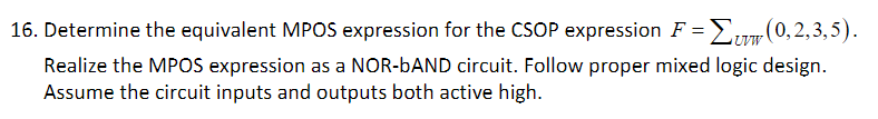 16. Determine the equivalent MPOS expression for the | Chegg.com
