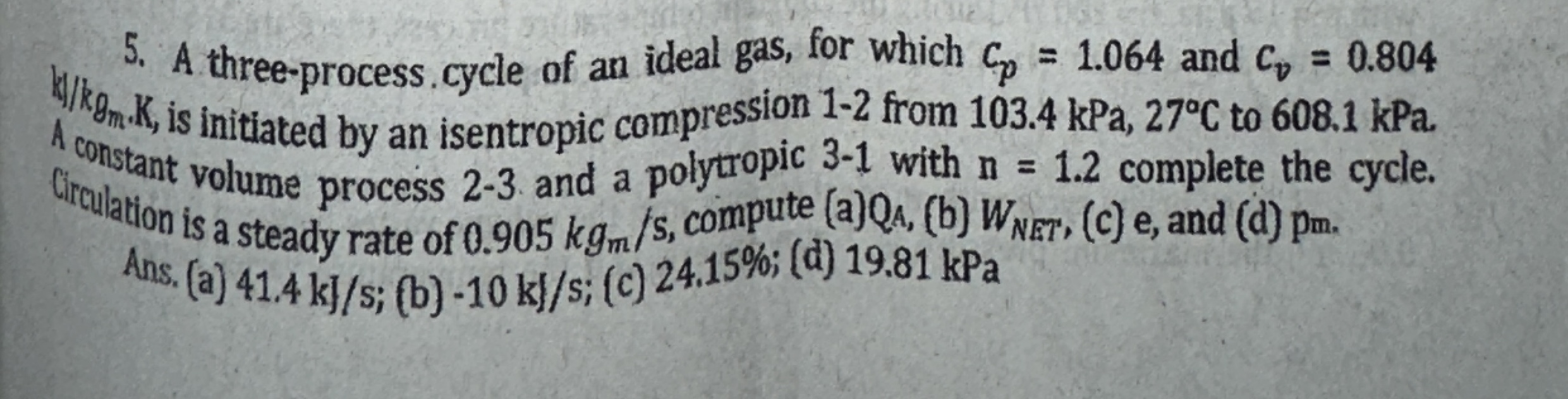 Solved 5. A three-process.cycle of an ideal gas, for which | Chegg.com