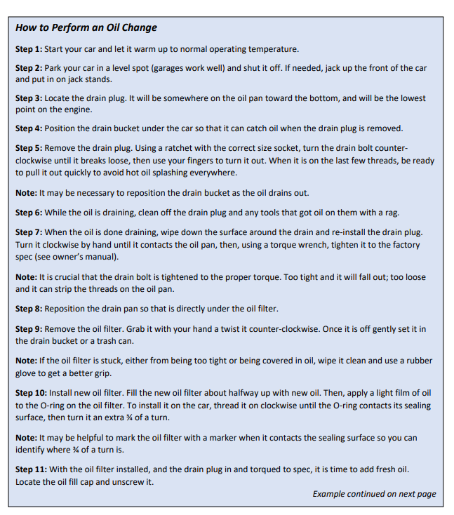 How to Perform an Oil Change Step 1: Start your car | Chegg.com