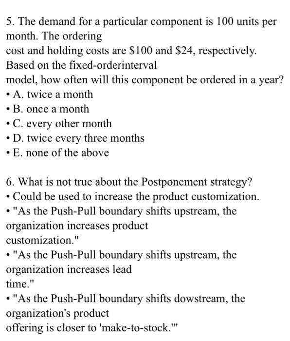 Solved 5 The Demand For A Particular Component Is 100 Units Chegg solved-5-the-demand-for-a-particular-component-is-100-units-chegg