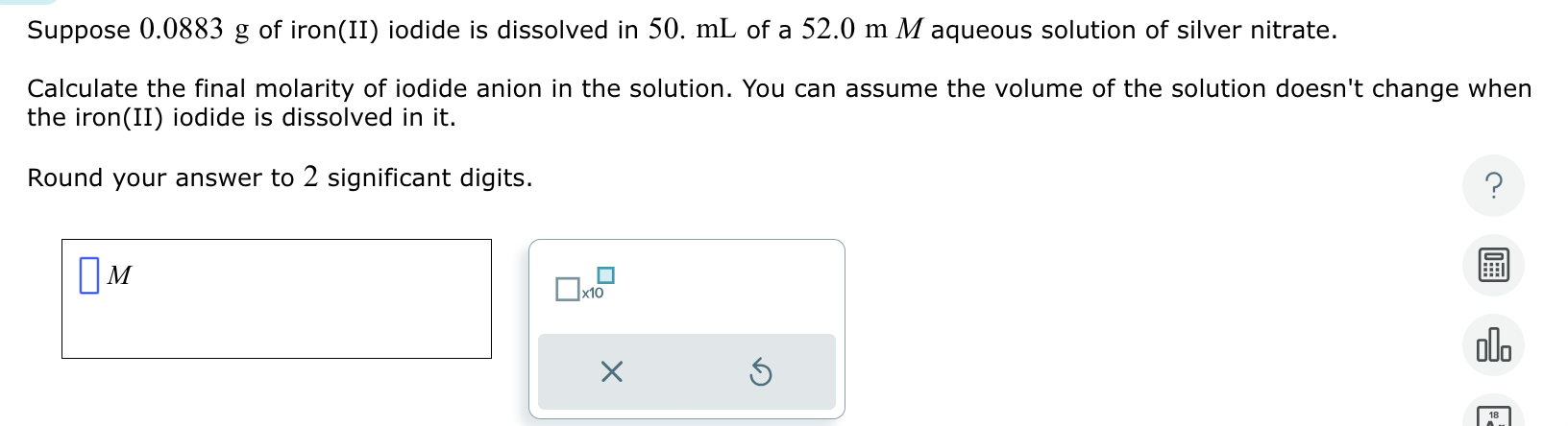 Solved Suppose 0.0883g ﻿of iron(II) ﻿iodide is dissolved in | Chegg.com