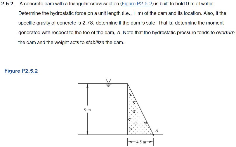 Solved Applied Hydraulics #2.5.2. ﻿A concrete dam with a | Chegg.com
