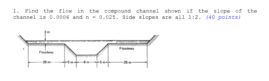 Solved 1. Find the flow in the compound channel shown if the | Chegg.com