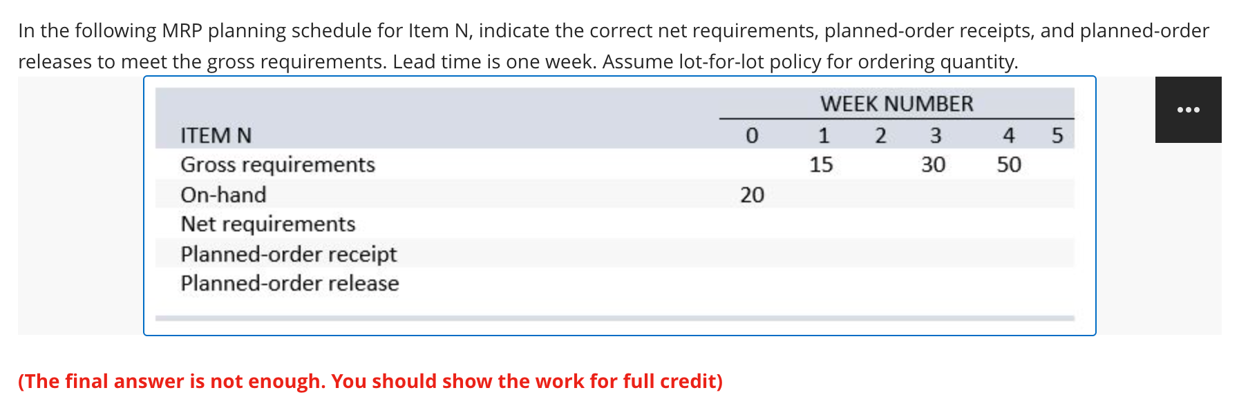 Solved In the following MRP planning schedule for Item N, | Chegg.com