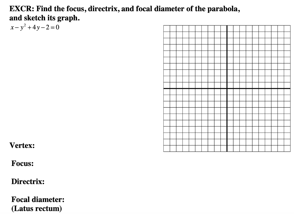 Solved EXCR: Find the focus, directrix, and focal diameter | Chegg.com