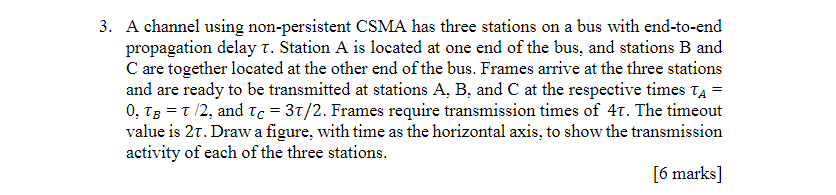 Solved 3. A channel using non-persistent CSMA has three | Chegg.com