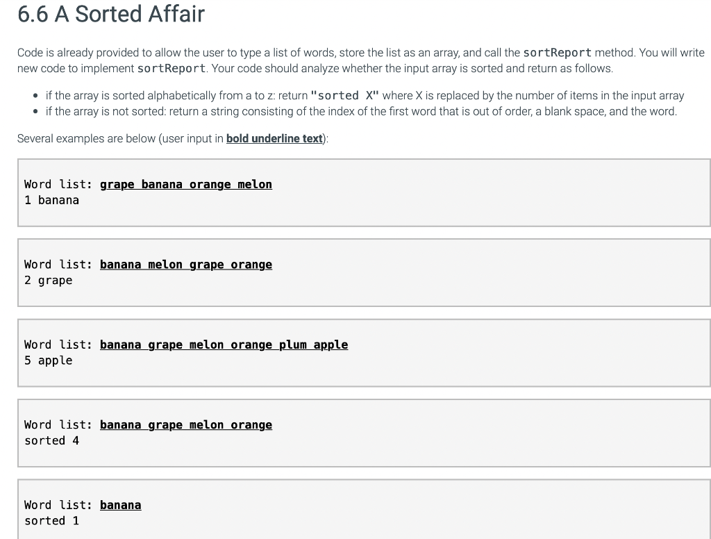 Solved 6.6 A Sorted Affair Code is already provided to allow | Chegg.com