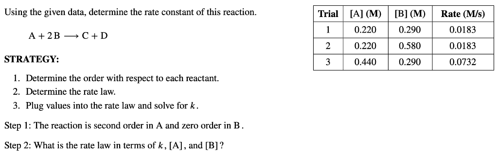 Solved Using the given data, determine the rate constant of | Chegg.com