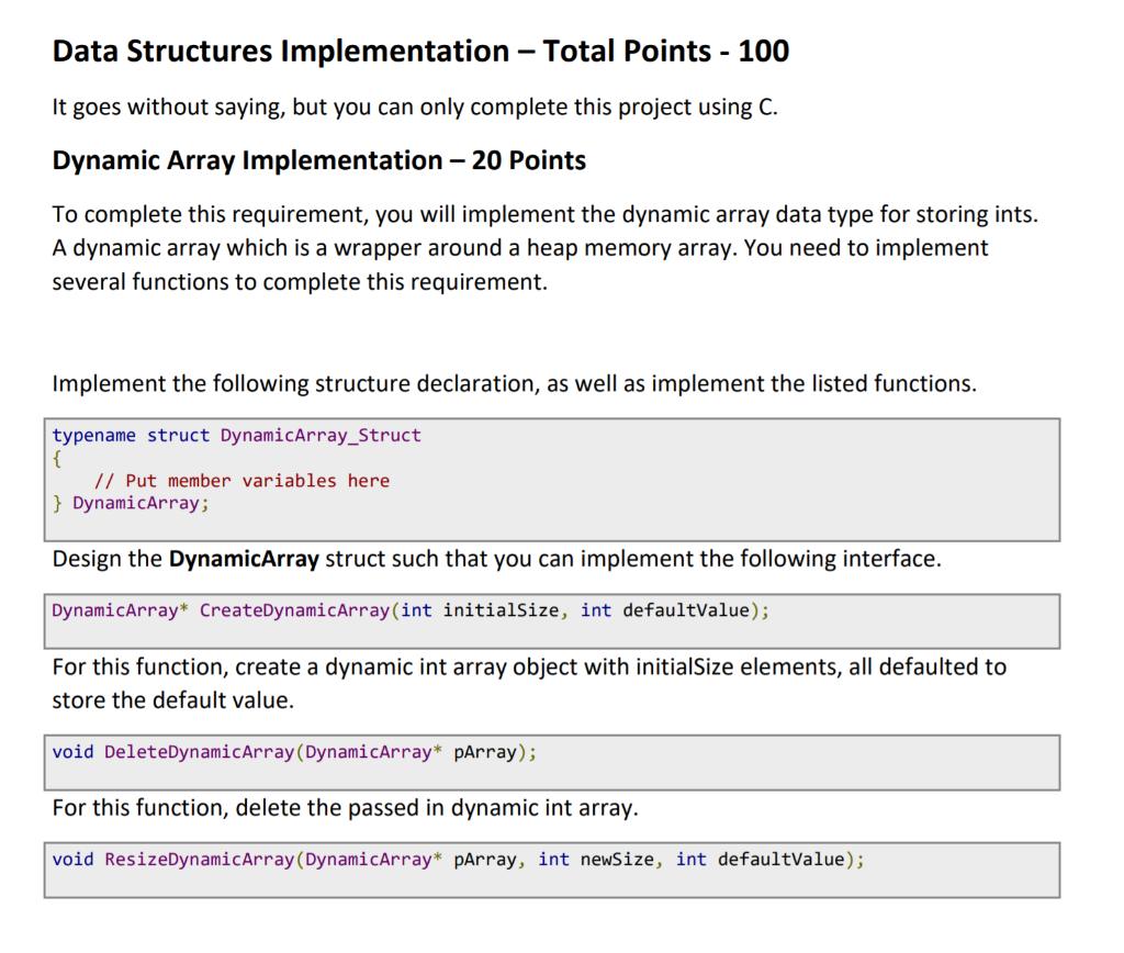 Data Structures Implementation - Total Points - 100 | Chegg.com