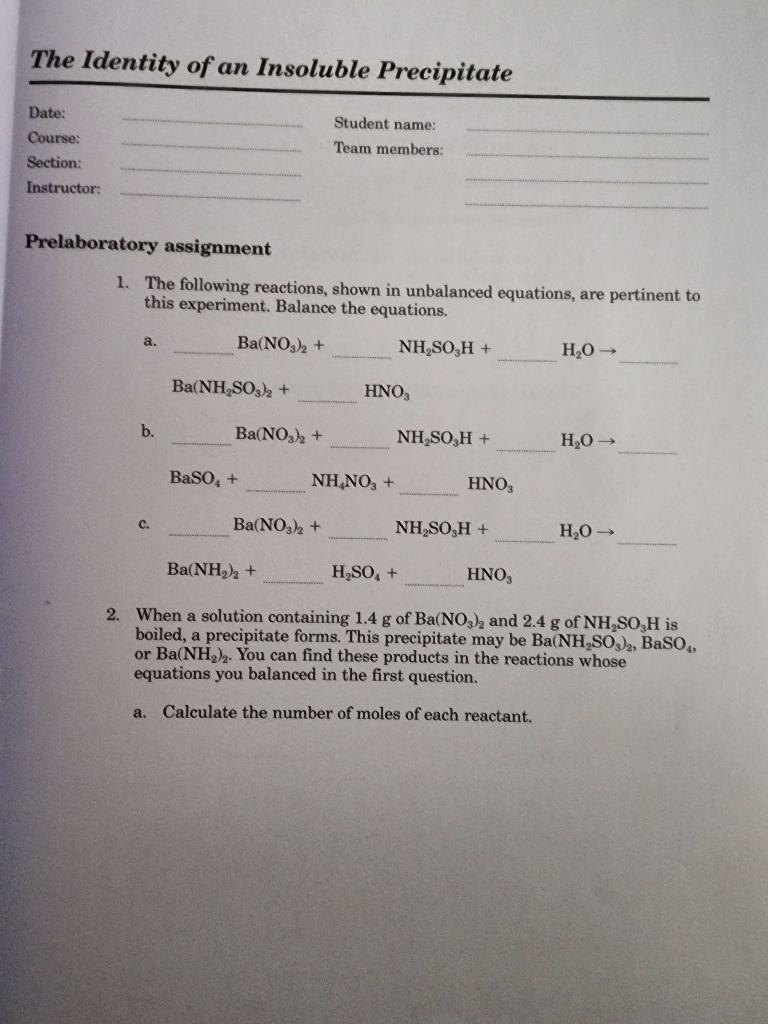 Solved Prelaboratory assignment 1. The following reactions, | Chegg.com Solved Prelaboratory assignment 1. The following reactions, | Chegg.com