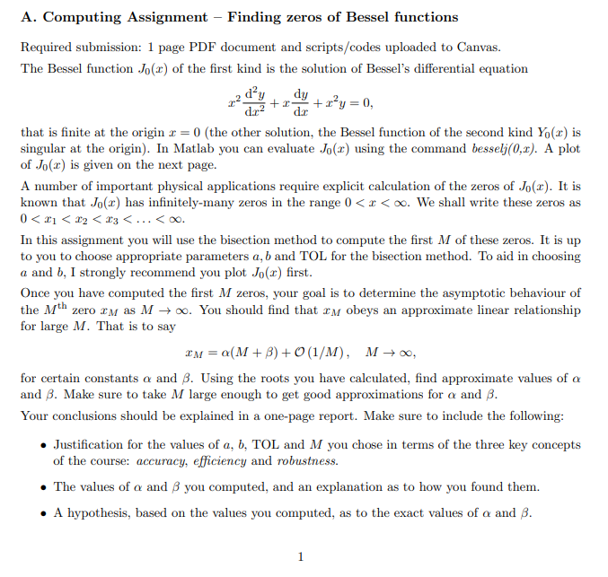 Solved A Computing Assignment Finding Zeros Of Bessel 