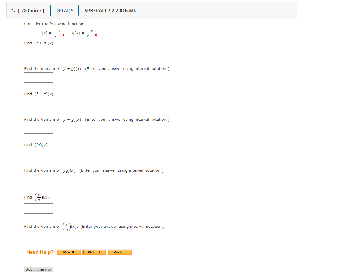 Solved Consider the following functions. f(x)=x+54,g(x)=x+5x | Chegg.com