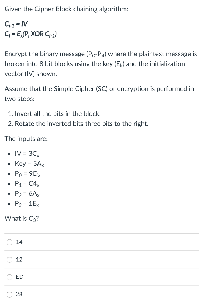 Given the Cipher Block chaining algorithm Ci-Ek(Pi | Chegg.com