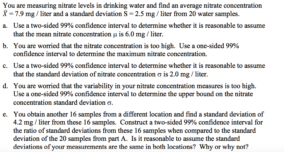 Solved You are measuring nitrate levels in drinking water | Chegg.com