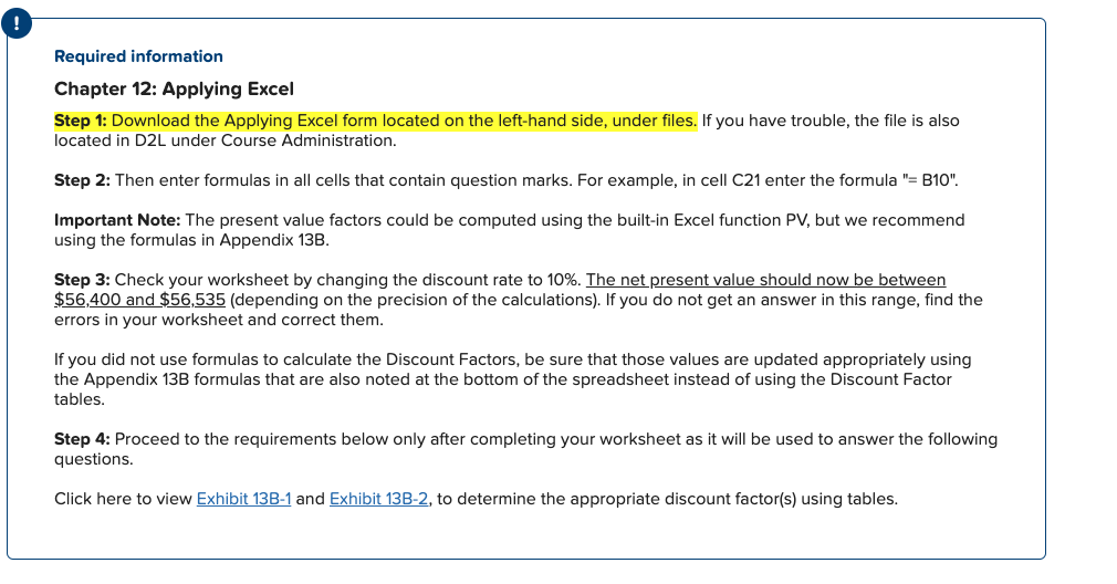 Solved Required information Chapter 12: Applying Excel Step | Chegg.com